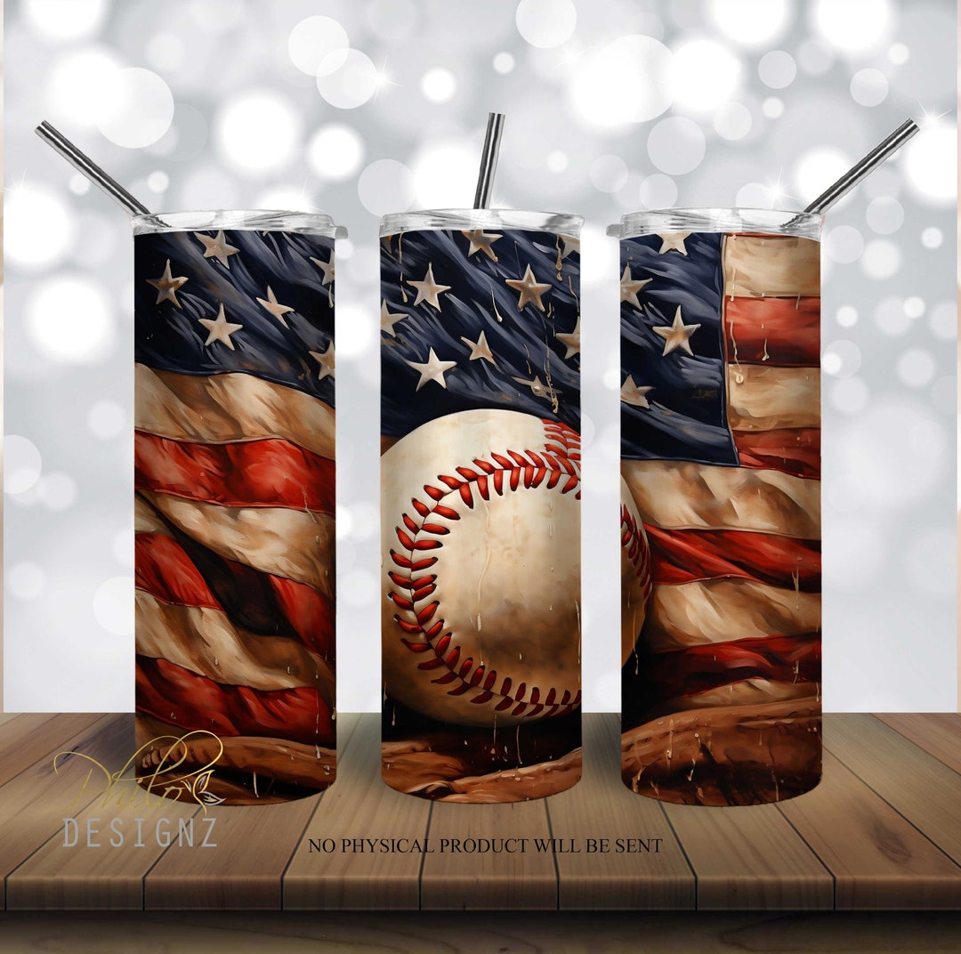 Rustic Baseball American Flag 20 Oz Skinny Tumbler Sublimation Design ...