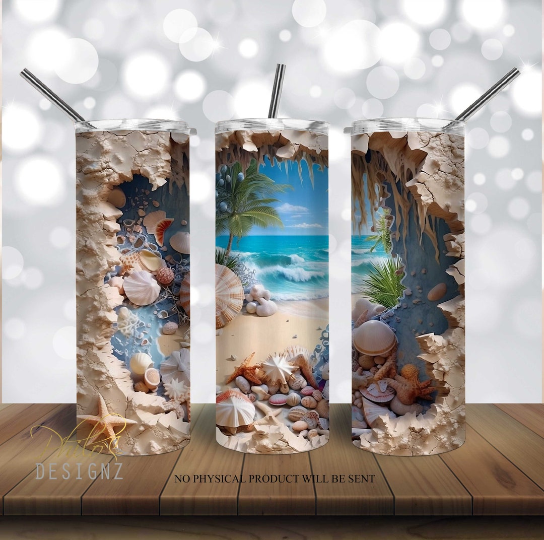 3D Cracked Wall Beach Sea Shells Tumbler 20 Oz Skinny Tumbler ...