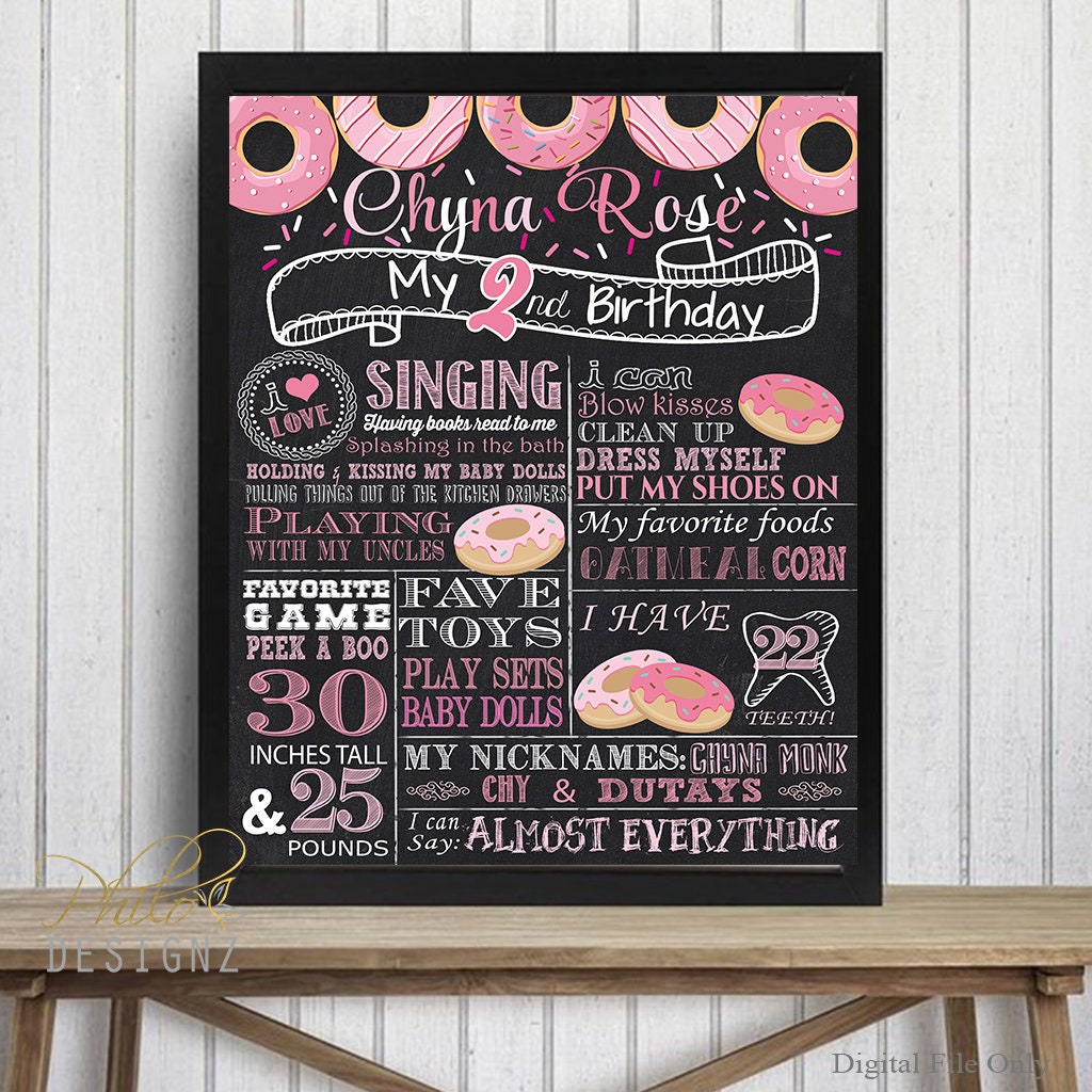 Pink Donuts Birthday Chalkboard Poster, Donuts Chalkboard, Pink, 1st ...