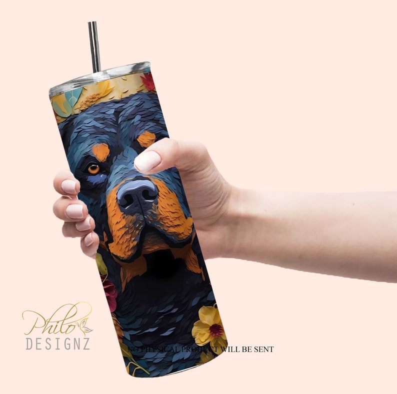 3D Rottweiler Dog Paper Quilling 20 Oz Skinny Tumbler Sublimation ...