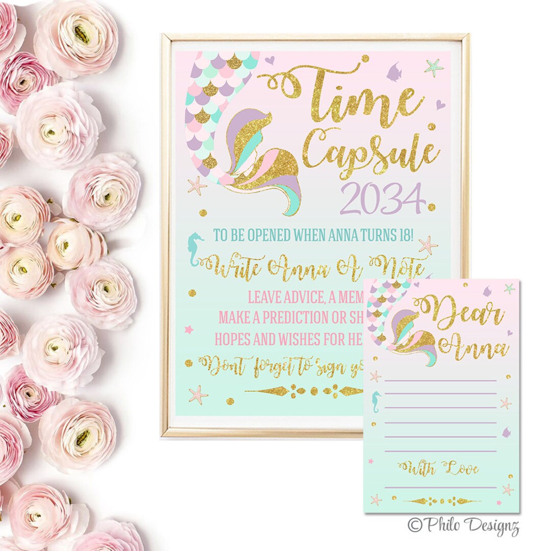 Editable Mermaid Time Capsule First Birthday, Mermaid Time Capsule ...