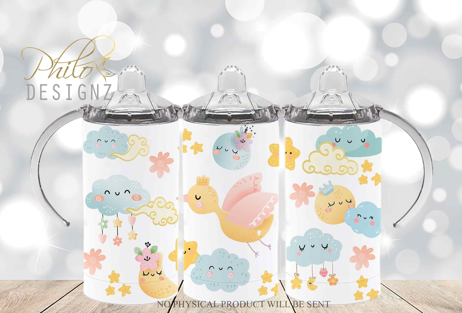 Cute Clouds Moon Stars Sippy Cup 12oz Sippy Cup Sublimation Design ...