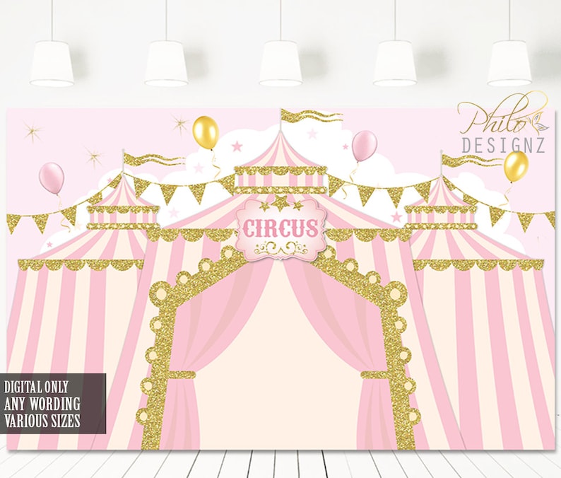 Pink Gold Carnival Birthday Backdrop, Circus Backdrop Banner, Pink ...