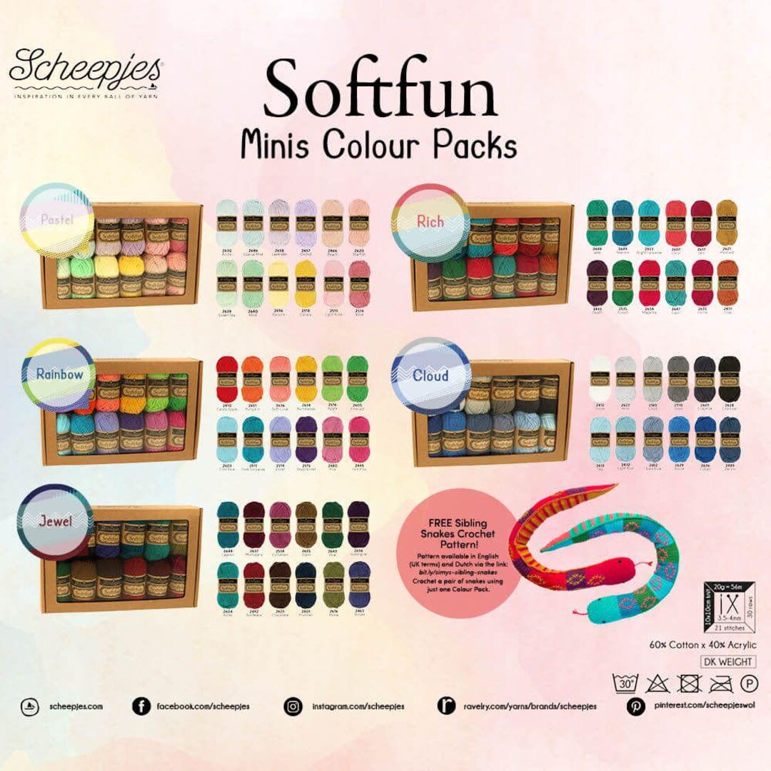 Scheepjes Softfun Colour Pack - Colour Packs With 12 X 20 G Skeins ...