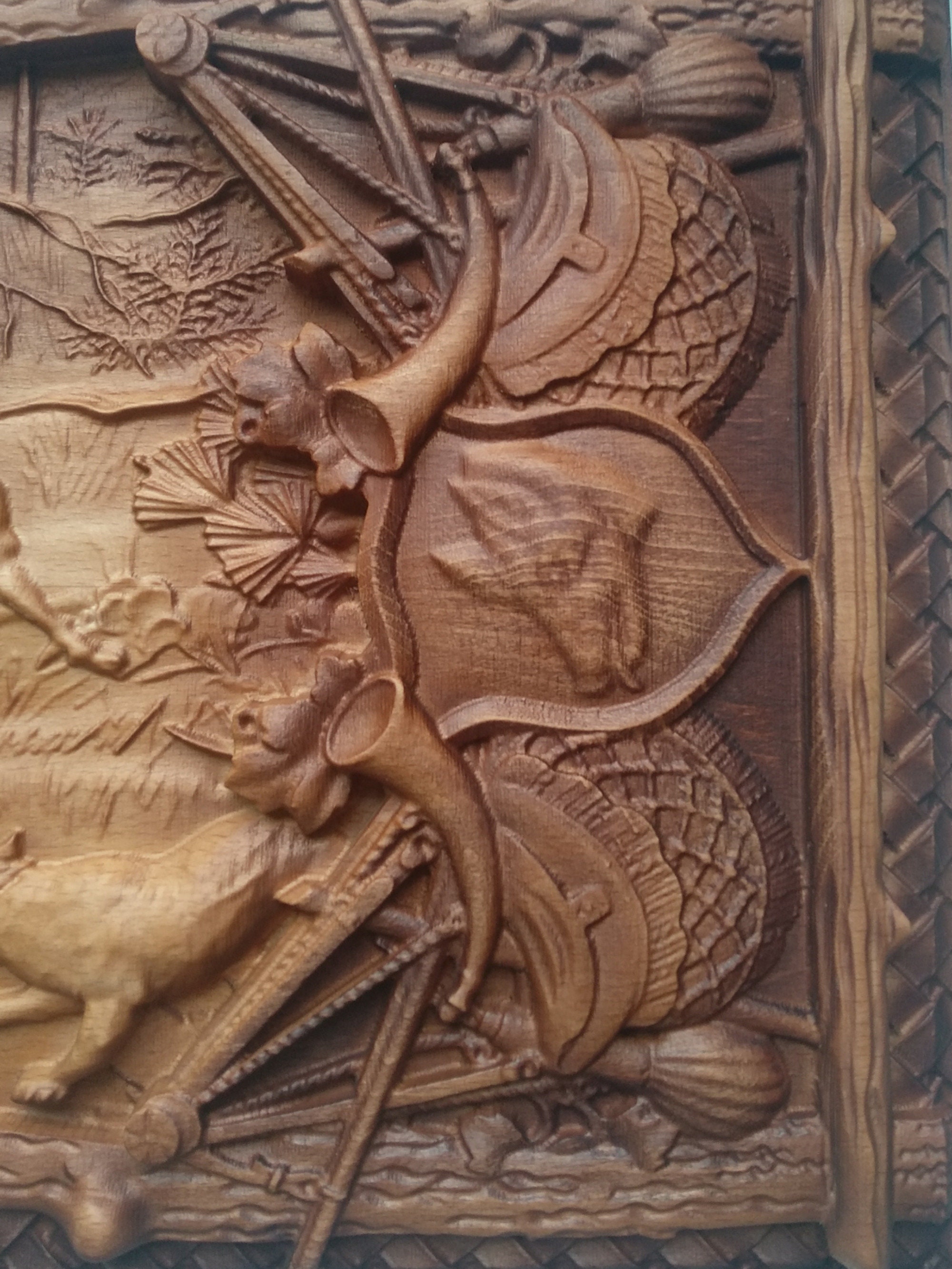 Wood Carved 3D Picture Art Relief Boar Hunting Panel Wall Decor Pano ...
