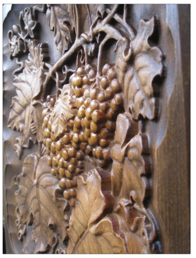 Wood Carving 3D Picture Art Relief Vine Grapes Wood Carved Panel Wall ...