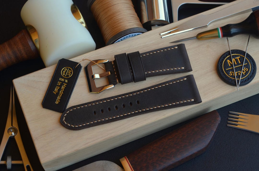 22mm 24mm 26mm 27mm Custom Made Bespoke Handmade Pam Dark Brown Leather ...