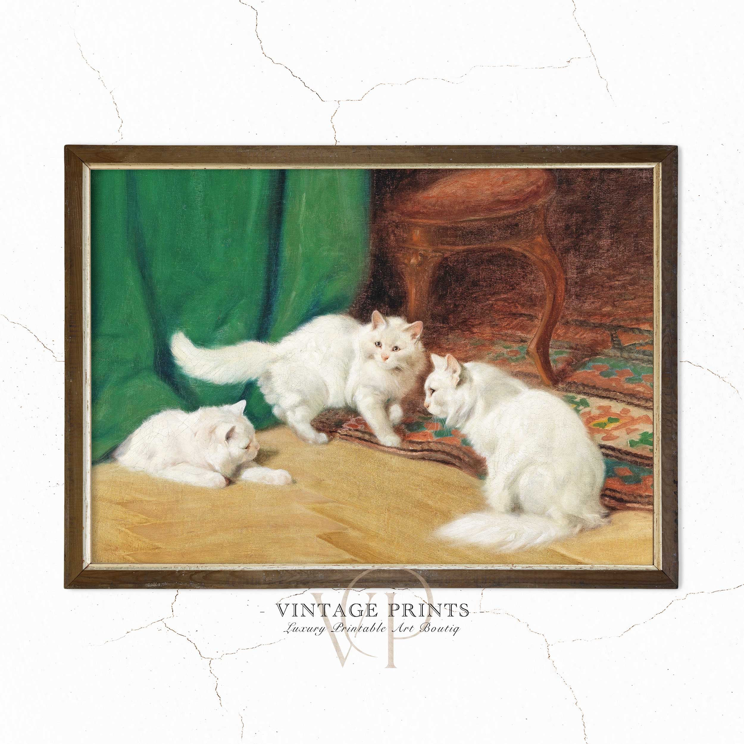 Printable Vintage Cat Painting | White Cat Print | Vintage Nursery ...