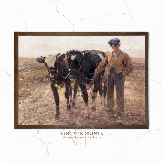 Boy With His Cows French Country Decor Printable Vintage - Etsy