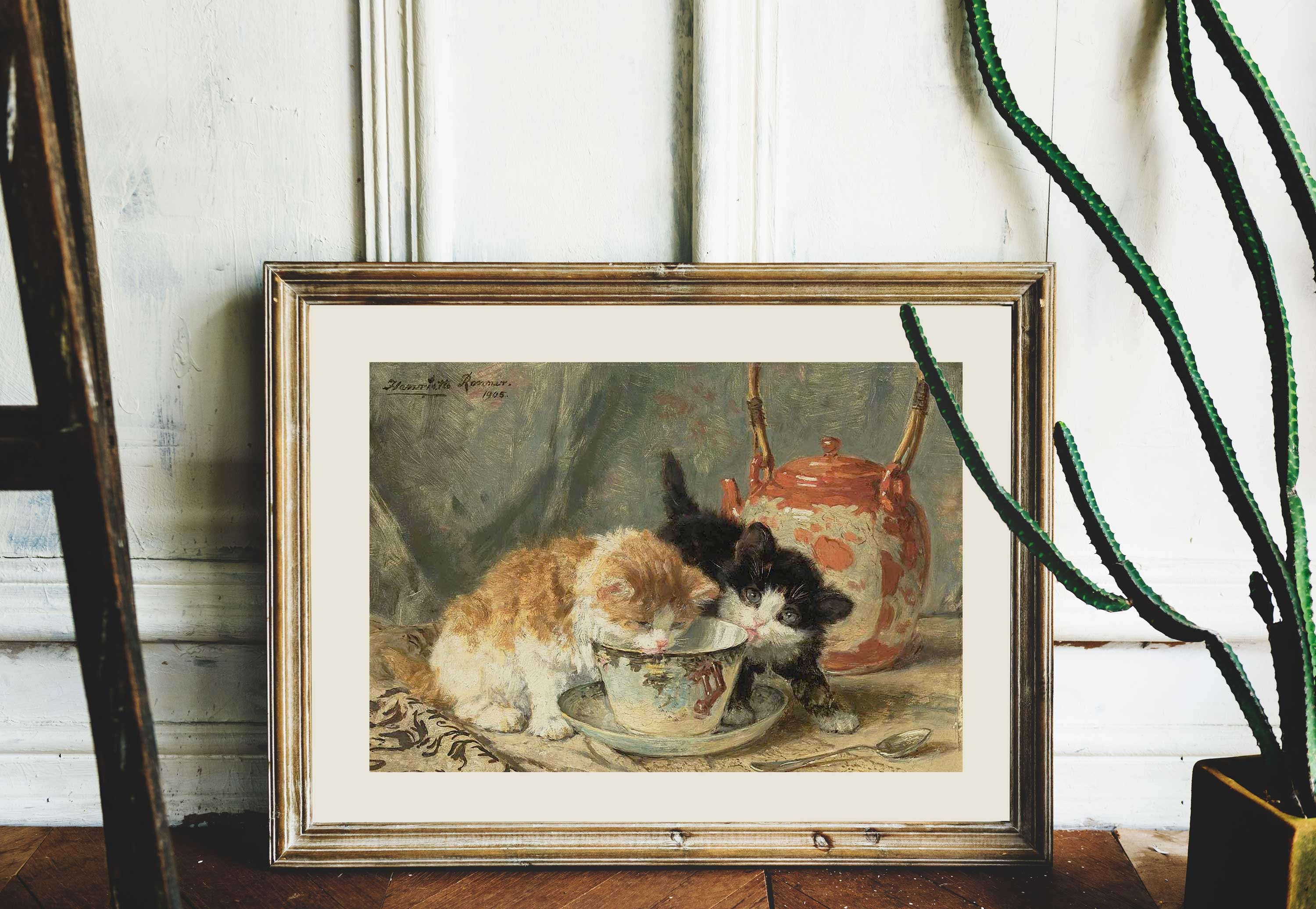 Vintage Cat Print | Farmhouse Wall Art | Printable Kittens Painting ...