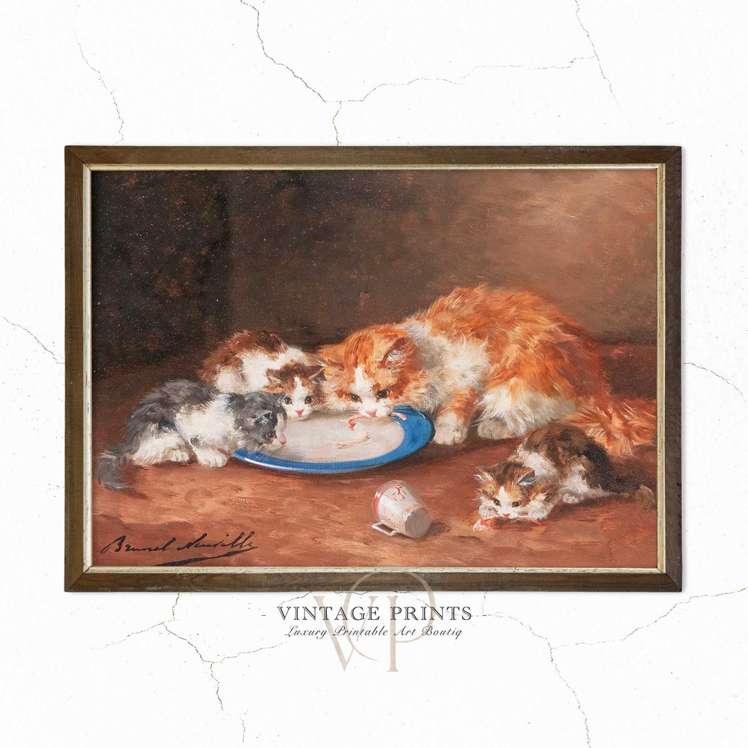 Printable Kittens Painting | Vintage Country Farmhouse Decor | Vintage ...