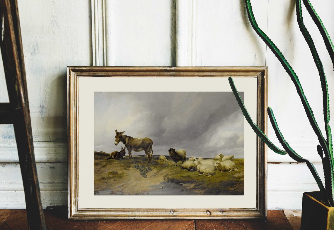 Farm Animal Print | Sheep Painting | Mule Painting | Vintage Wall Decor ...