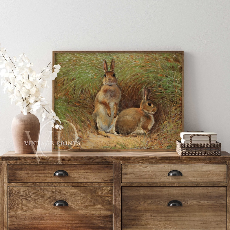 Rabbit Vintage Animal Print Nursery Wall Art Bunny - Etsy
