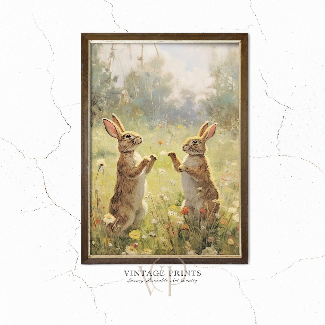 Whimsical Rabbit Art | Vintage Inspired Bunny Print | Rustic Nature ...
