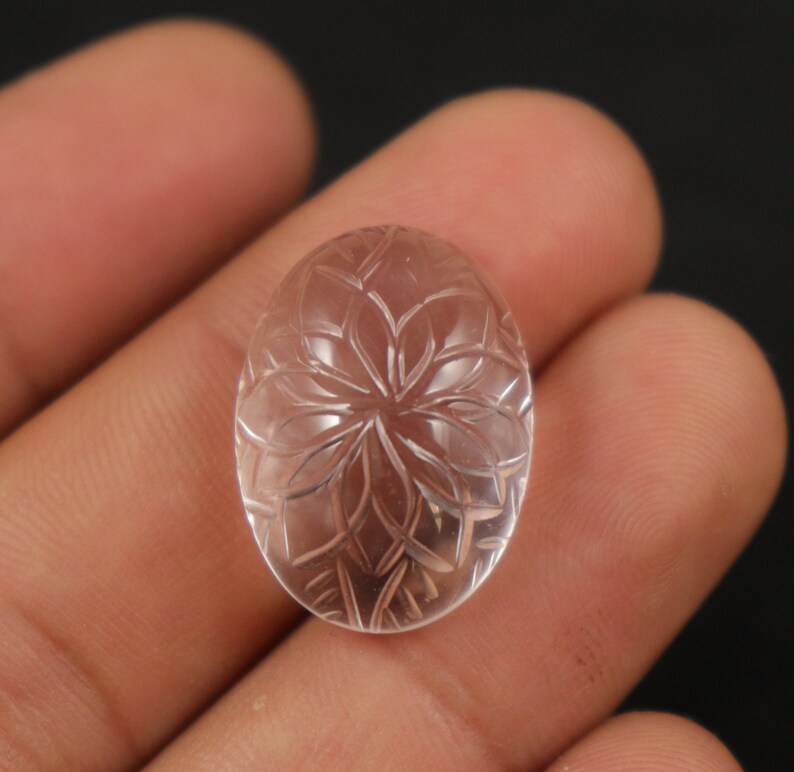 Crystal Quartz 22X16 Mm Oval Carving Cut Crystal Carving | Etsy India