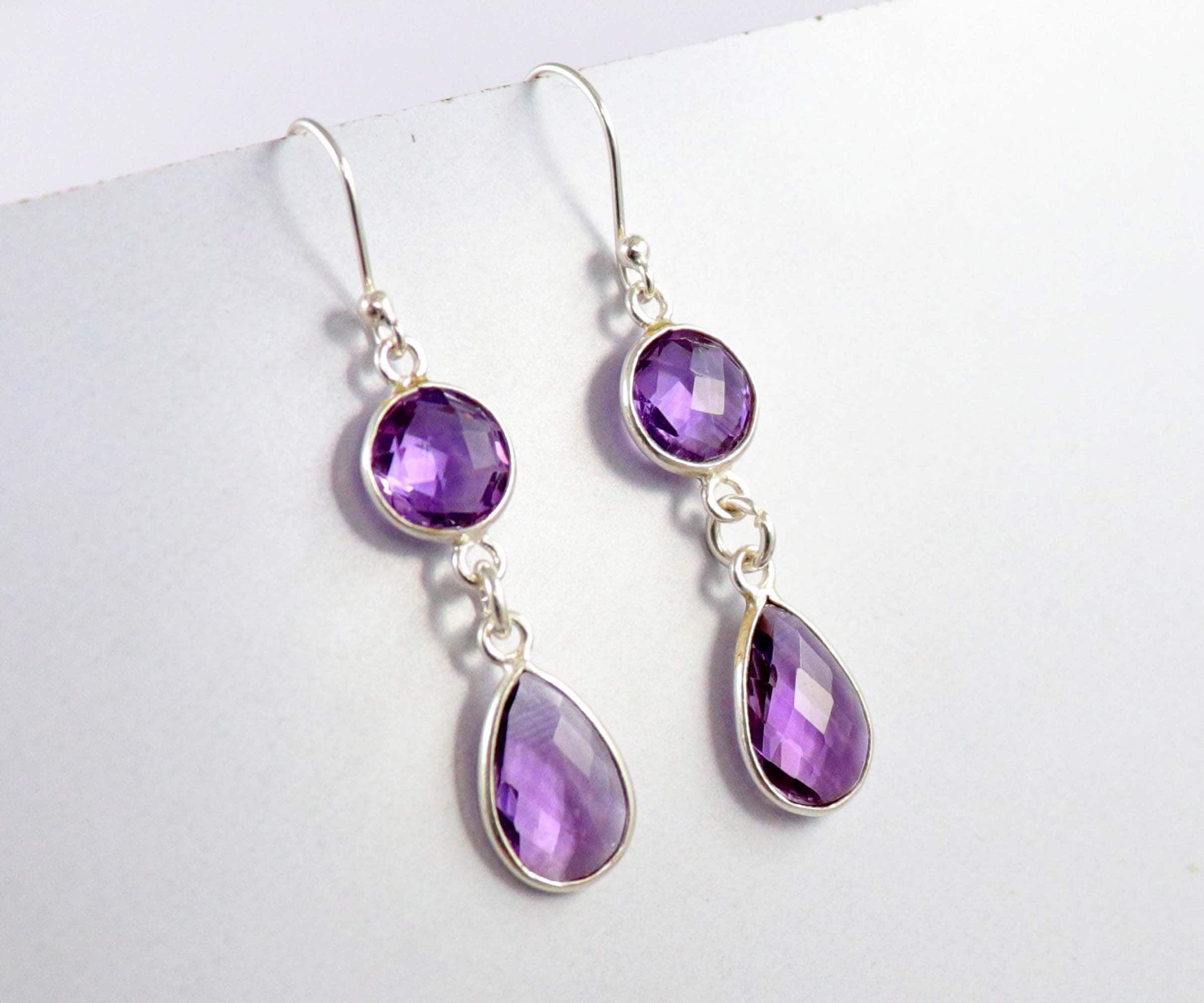 Earrings 1 Pair Natural Amethyst 92.5 Sterling Silver 8 mm | Etsy