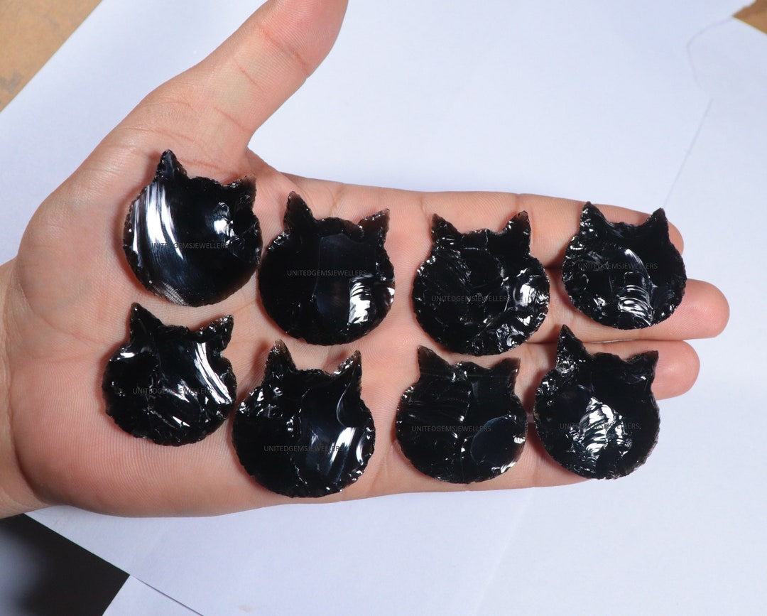 Black Obsidian Cat Head, Carved, Cat Head Shaped Black Obsidian Cat ...