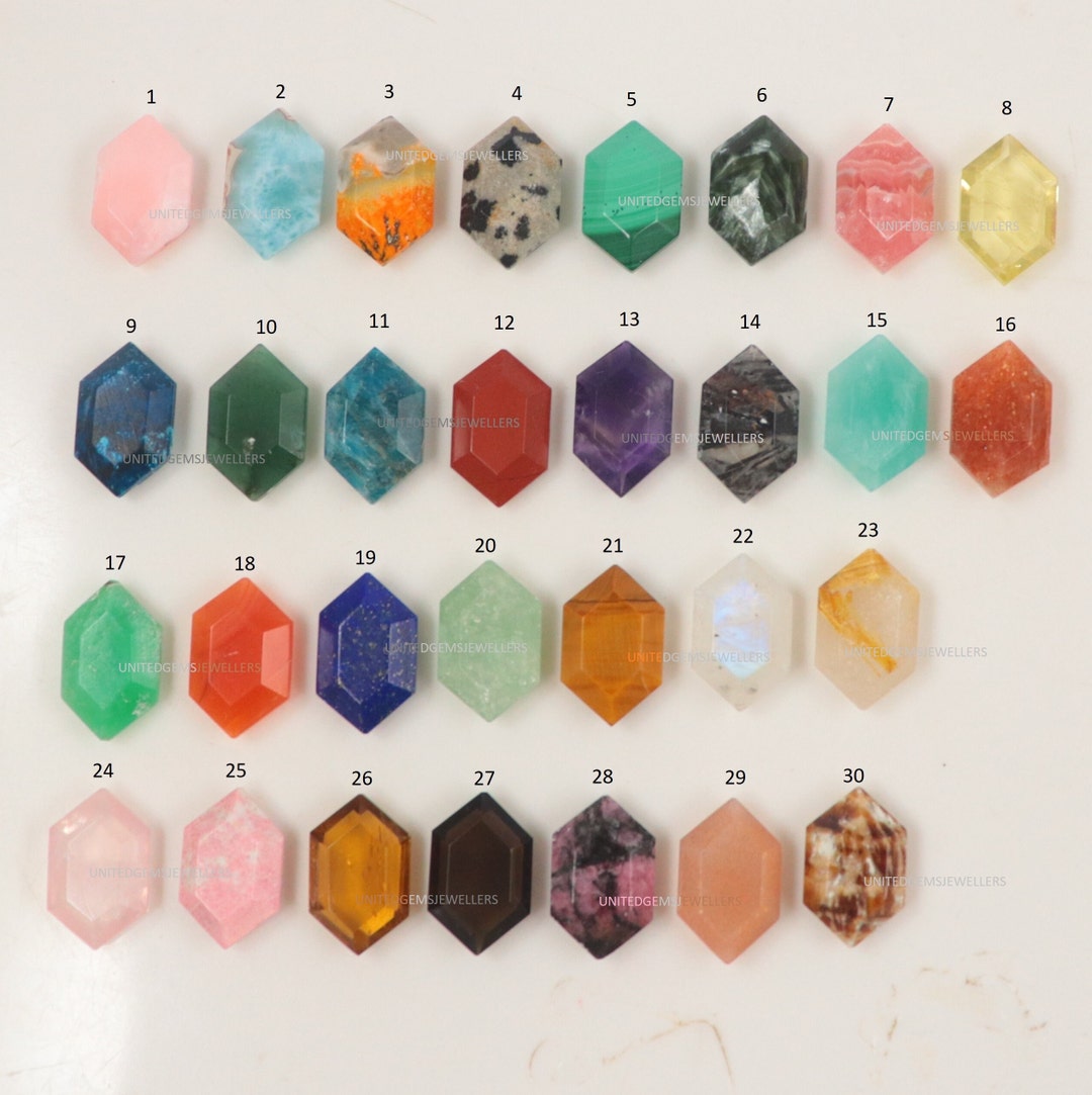 Hexagon 5 Pair Mix Gemstone Natural 14X11 Mm Hexagon Shape Both Side ...