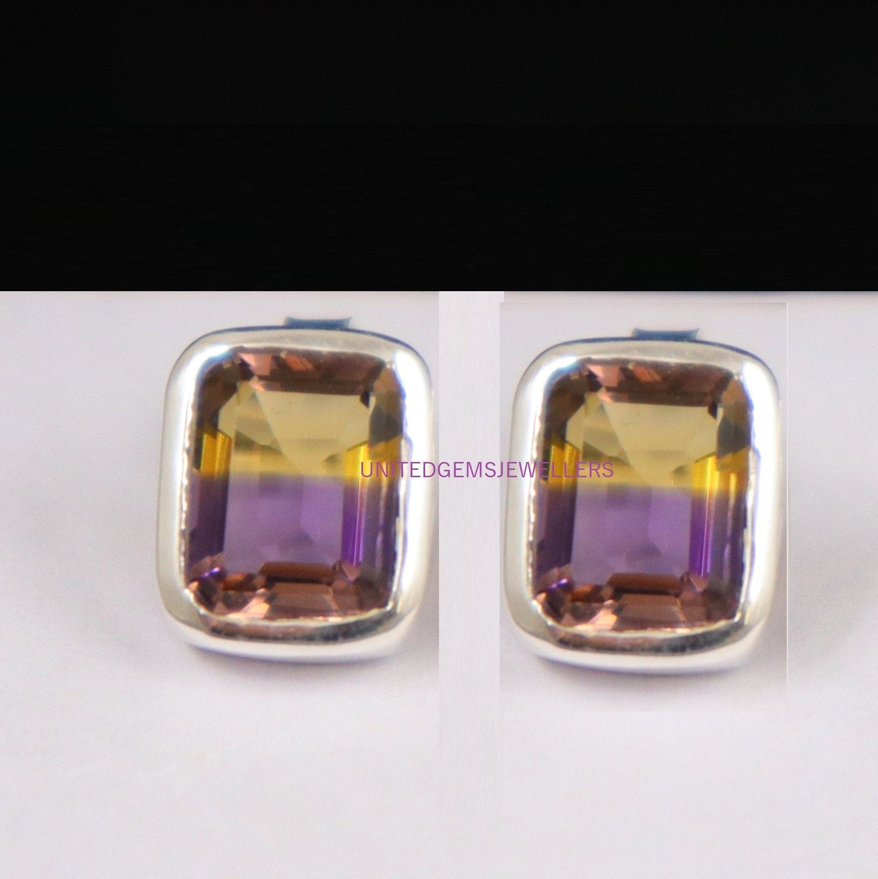 Ametrine Quartz 92.5 Sterling Silver Stud Earring 10X8 Mm Ametrine Quartz 92.5 Sterling Silver Stud Earring 10X8 Mm