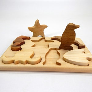 Wood Ocean Puzzle Sea Animals Busy Board Toy Fat Brain Sorter Toys ...