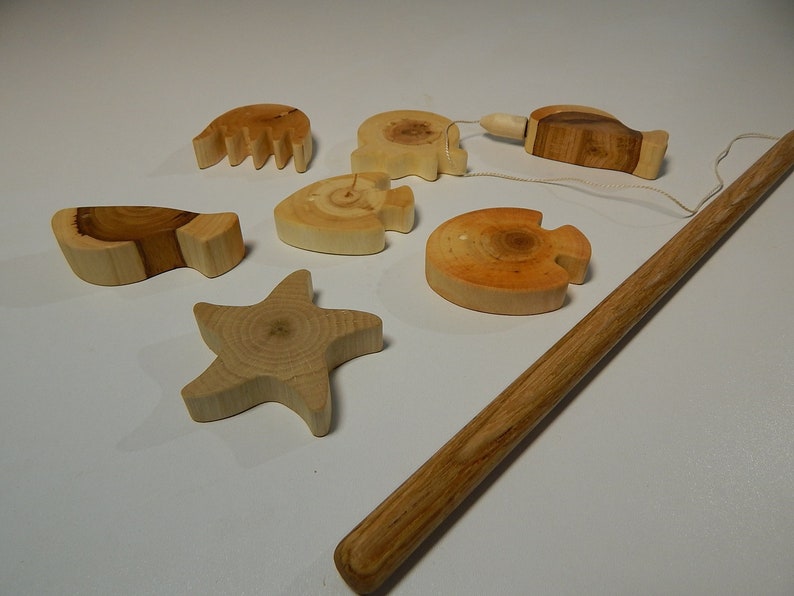 Wooden Fishing Game Toys Magnetic 7 Fishes Fishing Toy - Etsy