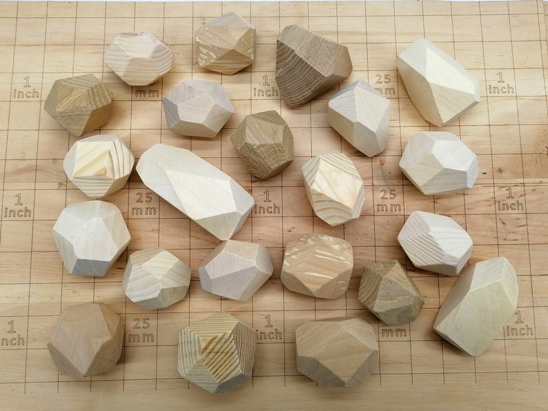 Geometric Wooden Building Blocks Toy Wooden Stones Wood Rocks - Etsy