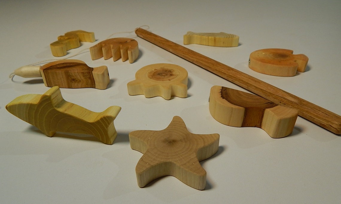 Wooden Fishing Game Toys Magnetic 10 Fishes Fishing Toy | Etsy