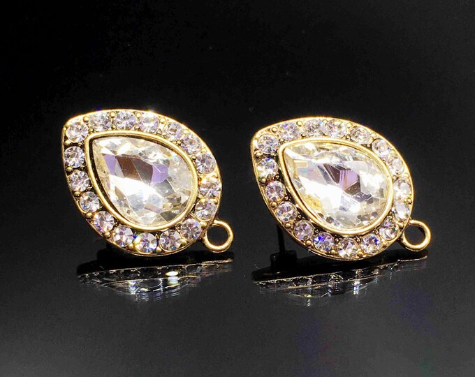 Teardrop Rhinestone Earring Posts Antique Gold Tone Setting - Etsy