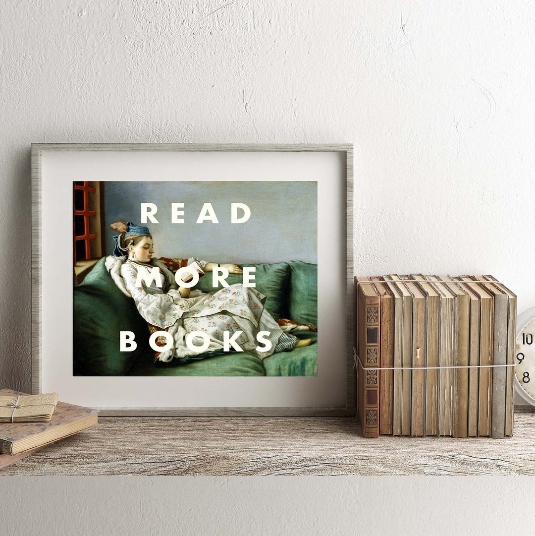 READ MORE BOOKS Print, Book Worm Art, Book Themed Book Lover Art Print ...