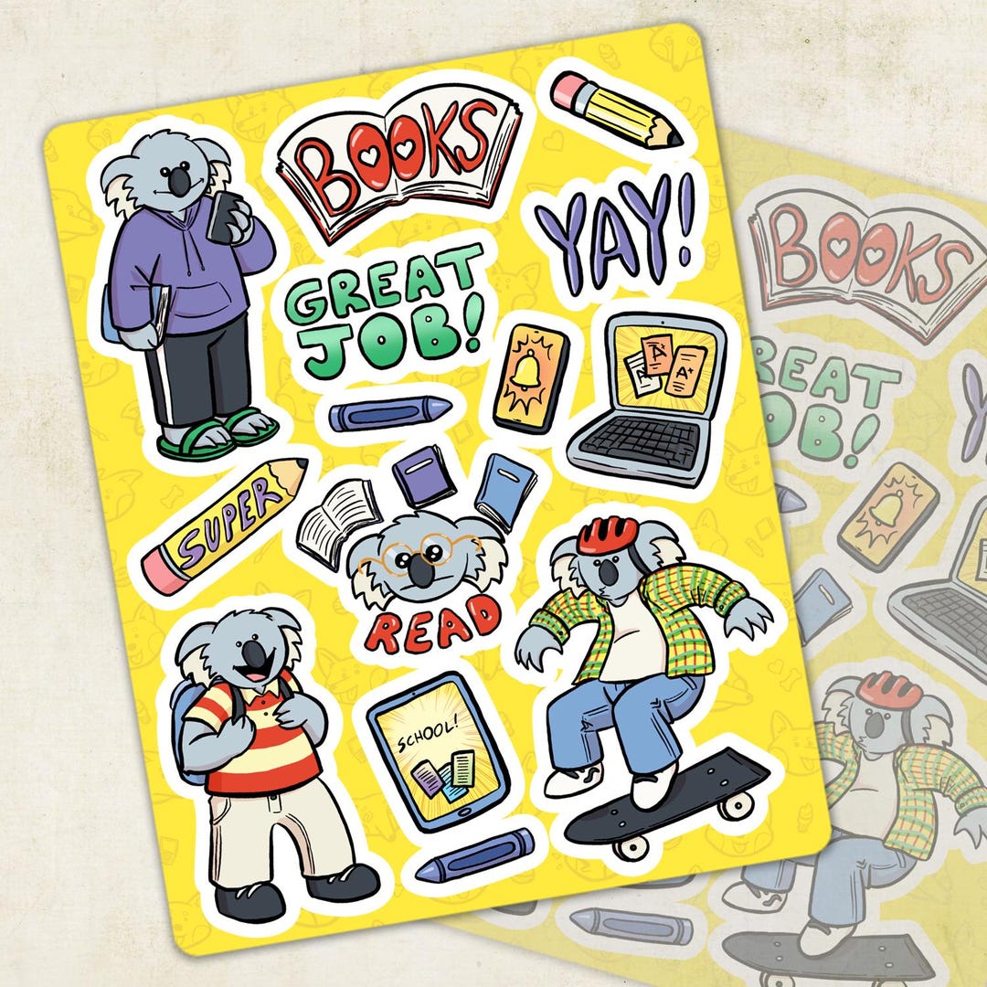 Back to School Stationery Sticker Sheet, Koala Lover Gift, Craft ...
