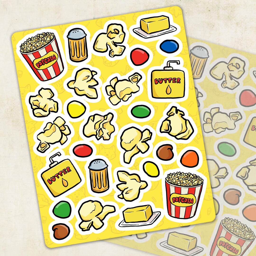 Movie Night Stationery Sticker Sheet, Popcorn Junk Food Candy Lover ...