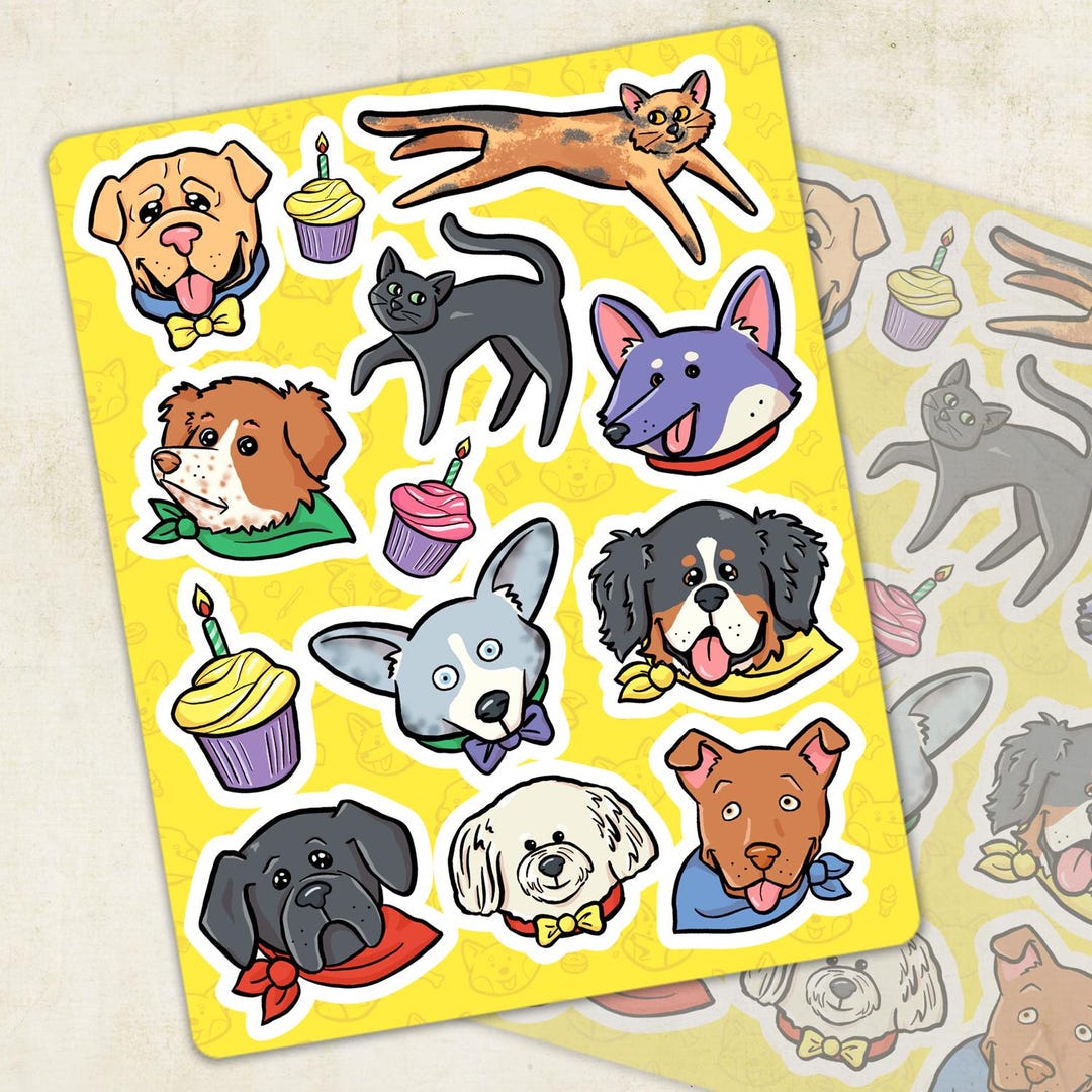 Dog and Cat Party Stationery Sticker Sheet, Pet Lover Gift Craft ...