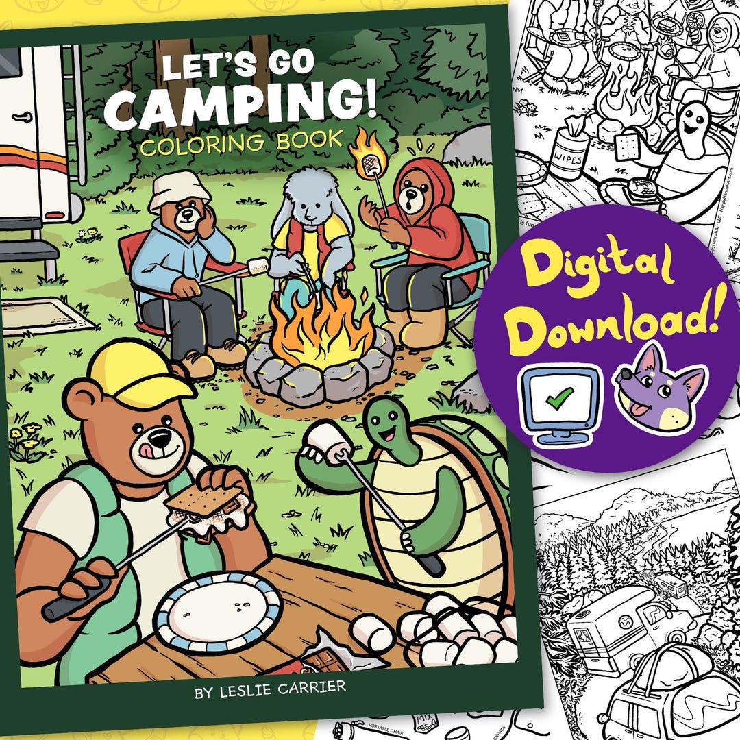 Print at Home Camping Coloring Book for Kids and Adults, Relaxing ...