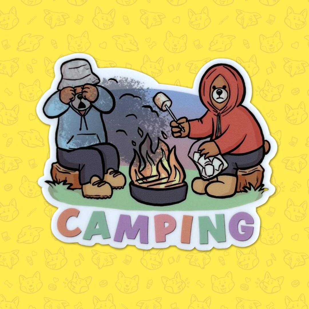 Vinyl Sticker Funny Camping Weatherproof Sticker Fun and Cute Bears at ...