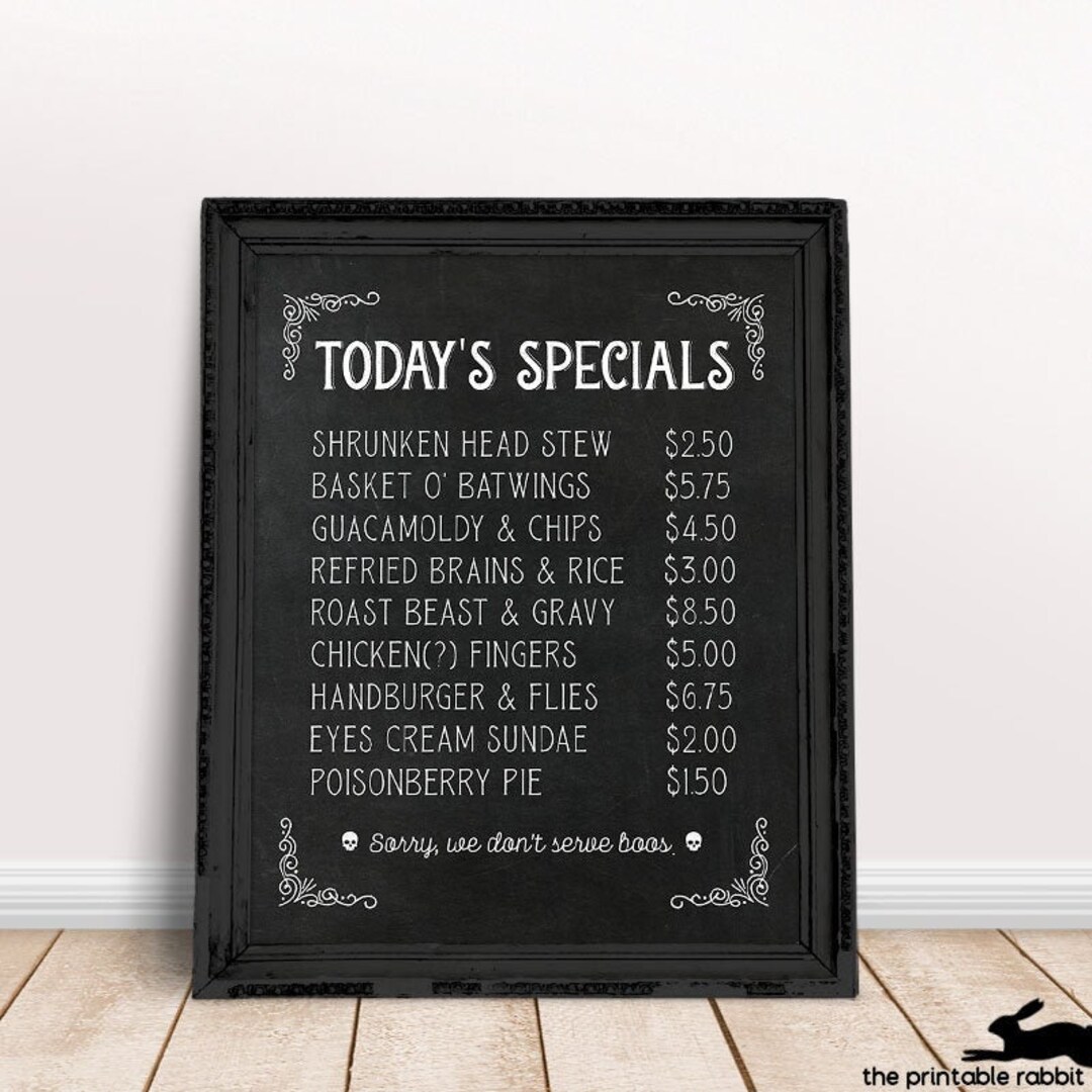 Printable Halloween Menu Sign, Creepy Kitchen Decor, Digital File ...