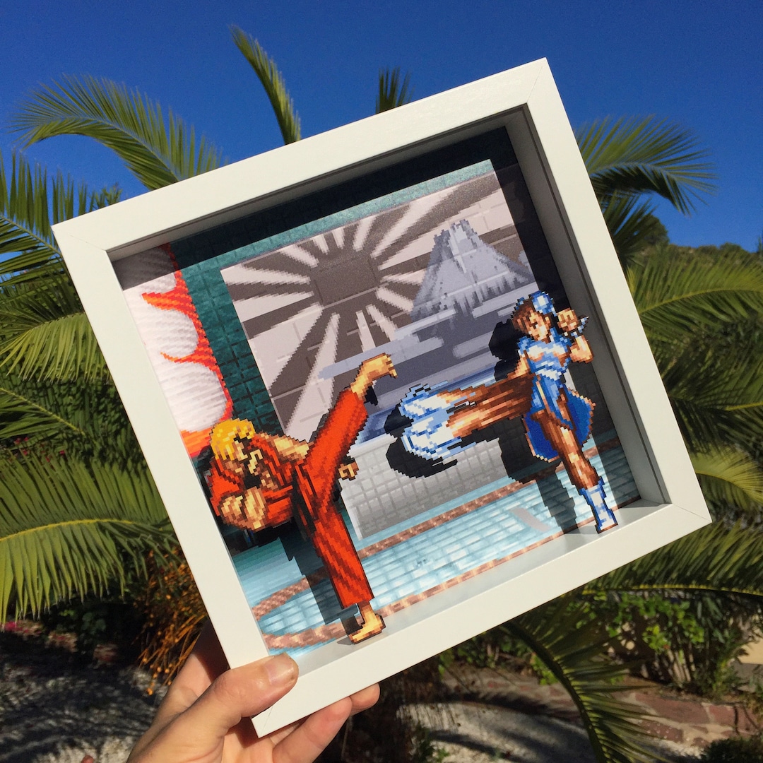 Street Fighter Ken VS Chun Li Shadow Box Video Game Gift Retro Gaming ...