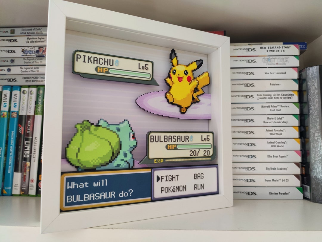 Pikachu Gift for Friend Shadowbox Pokemon Battle Bulbasaur Wall Art ...