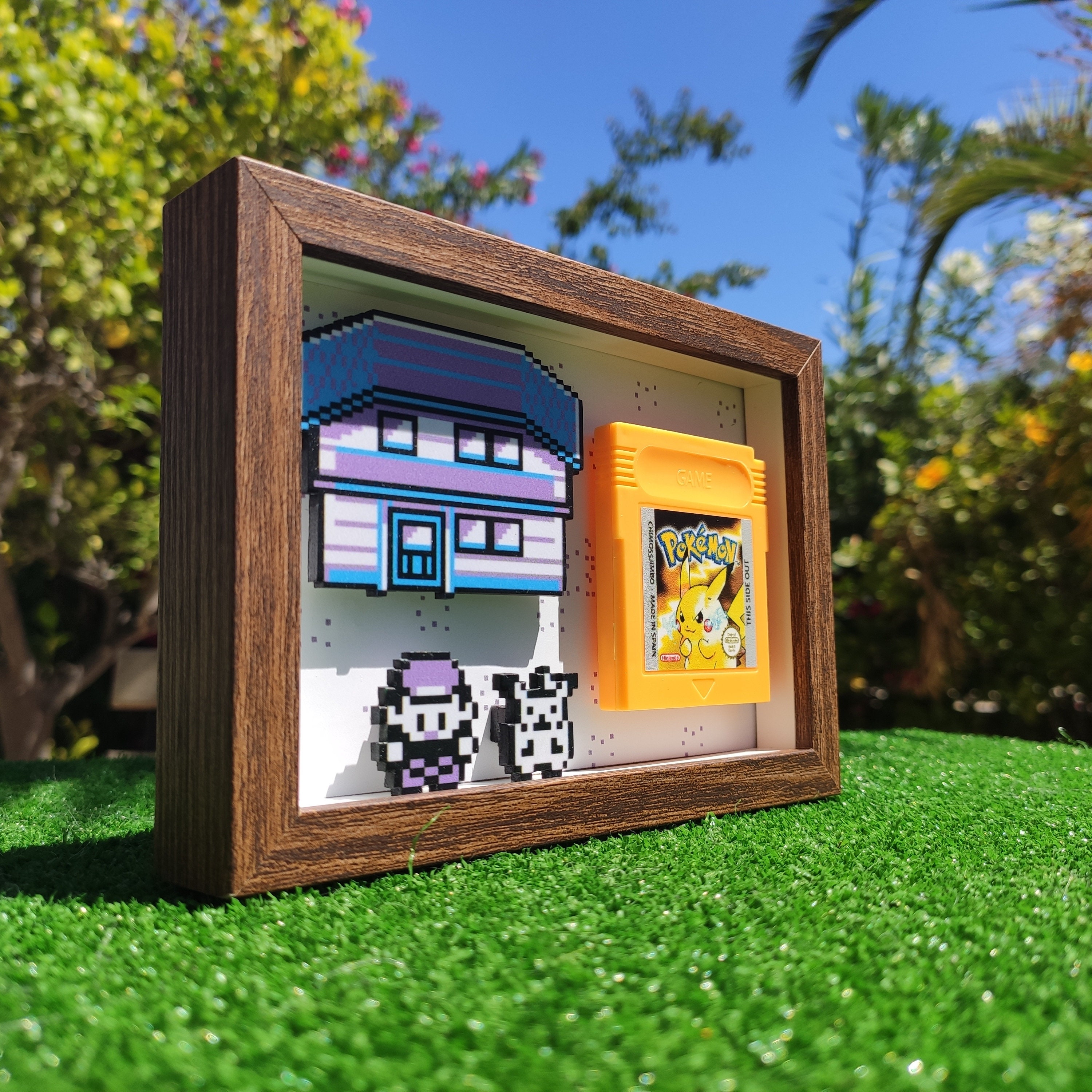 Pokemon Yellow Shadowbox with Cartridge Pikachu and Ash Art | Etsy