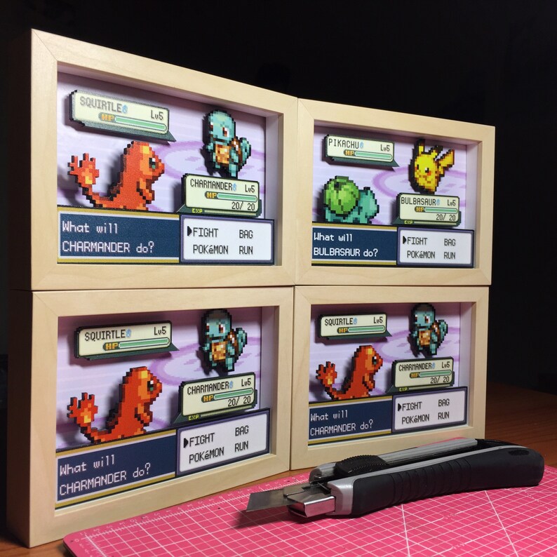 Pokemon Shadow Box Gifts Charmander VS Squirtle Mini Game - Etsy