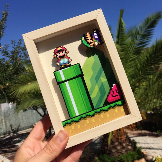 Super Mario Pixel Art Shadow Box 7x5 Nintendo | Etsy