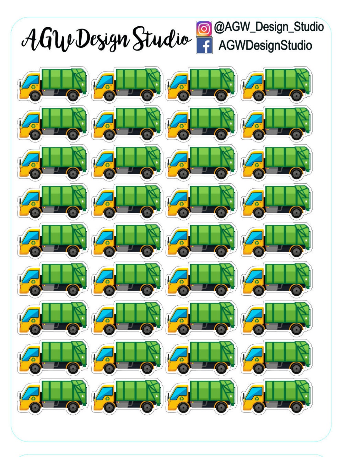 Garbage Truck - Planner Stickers - Bullet Journal Stickers, Planner ...