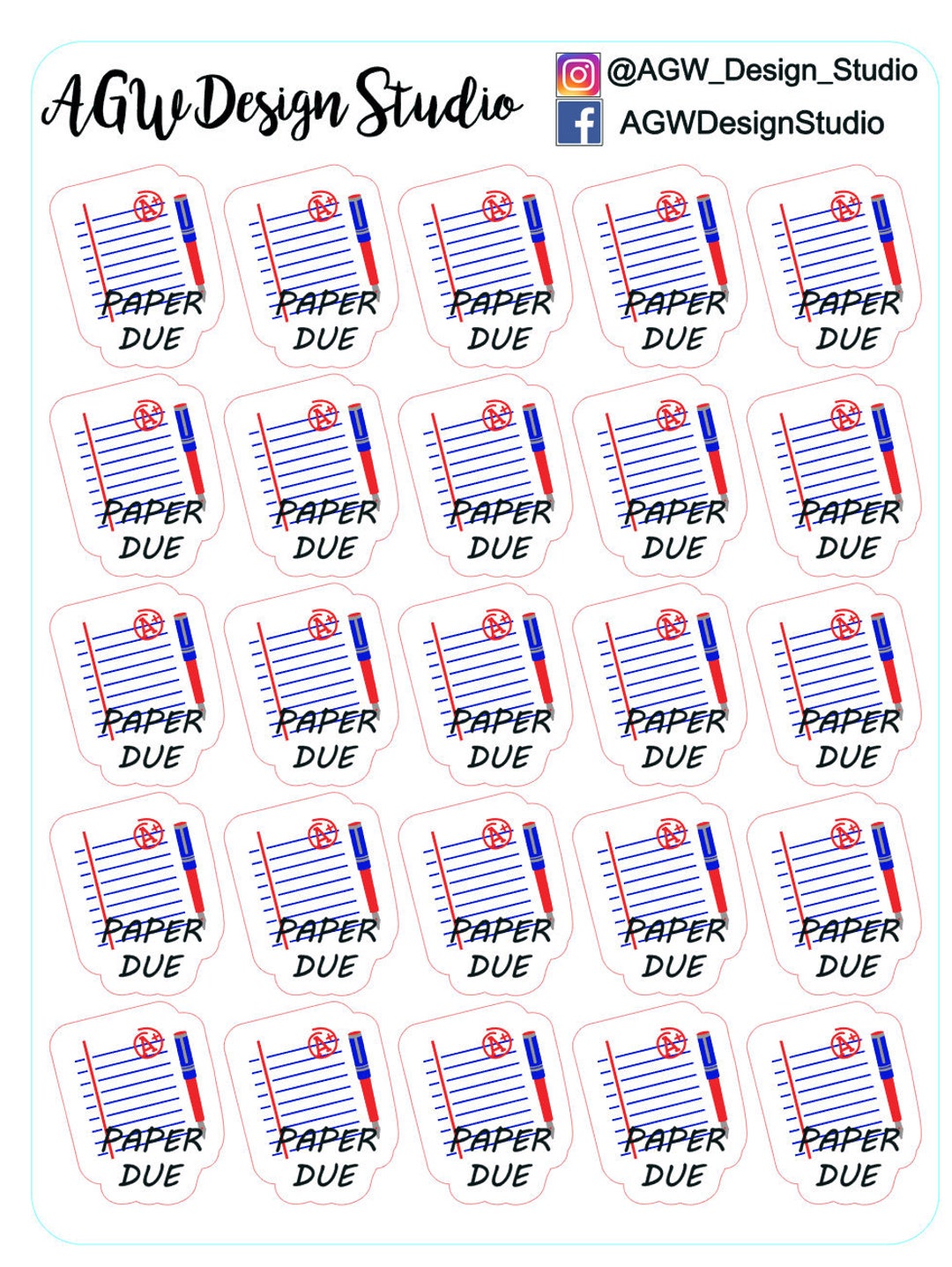 School Paper Due Stickers - Planner Stickers - Bullet Journal Stickers ...