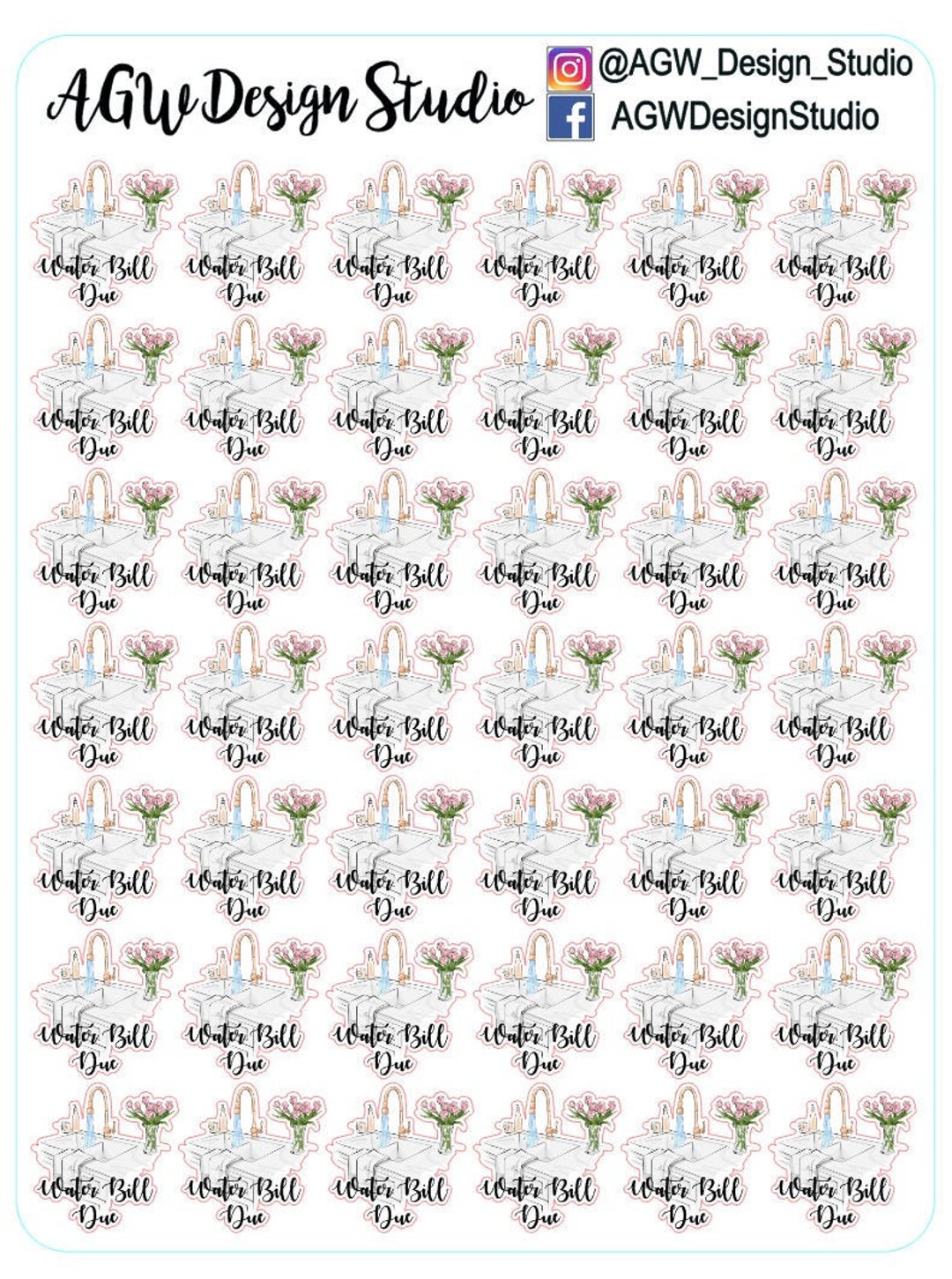 Water Bill Due Planner Stickers Bullet Journal Stickers, Planner ...