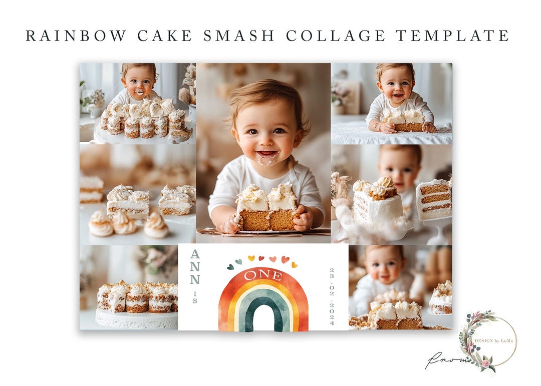 Cake Smash Collage Template | 1st Birthday Photo Collage | Photoshop ...