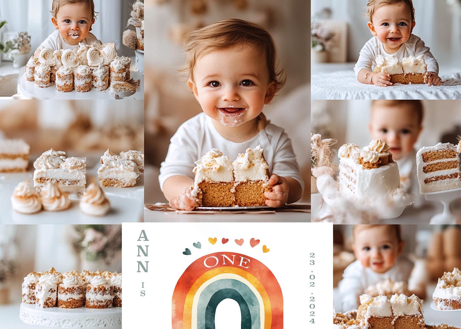 Cake Smash Collage Template | 1st Birthday Photo Collage | Photoshop ...