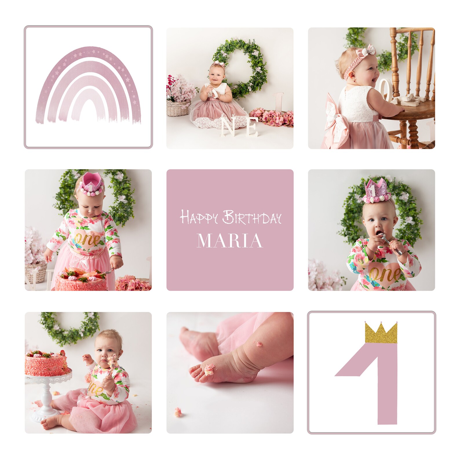 Rainbow Cake Smash Collage Template for Photoshop, Digital Template ...