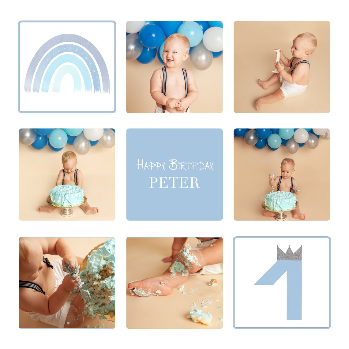 Rainbow Cake Smash Collage Template for Photoshop, Digital Template ...