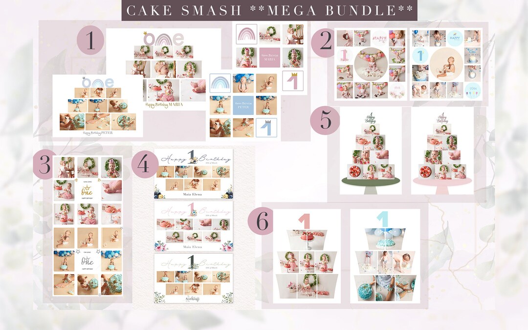 MEGA BUNDLE OFFER Cake Smash Collage Digital Templates, 6 Designs ...