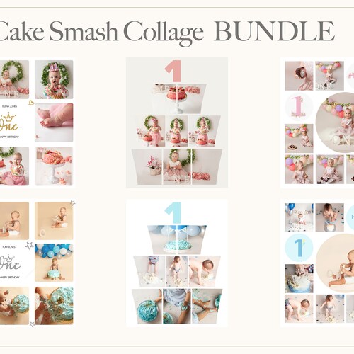 Cake Smash Photo Collage Template First Birthday Cake Smash - Etsy