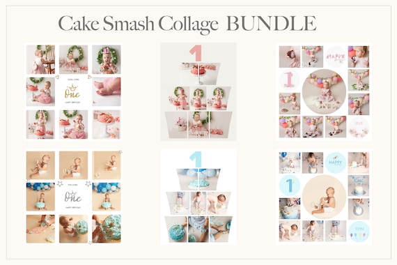 BUNDLE Digital Cake Smash Photo Collage Template First Year - Etsy